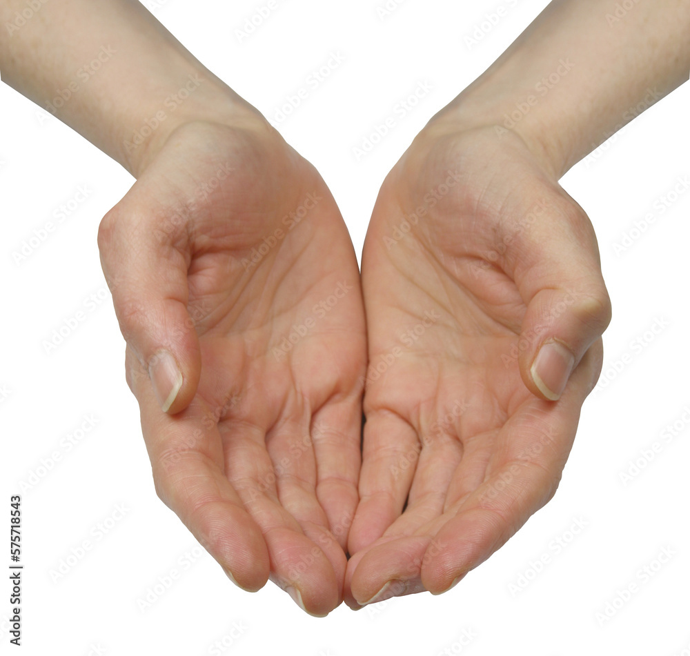 Mature female empty cupped hands isolated transparent png file Stock ...