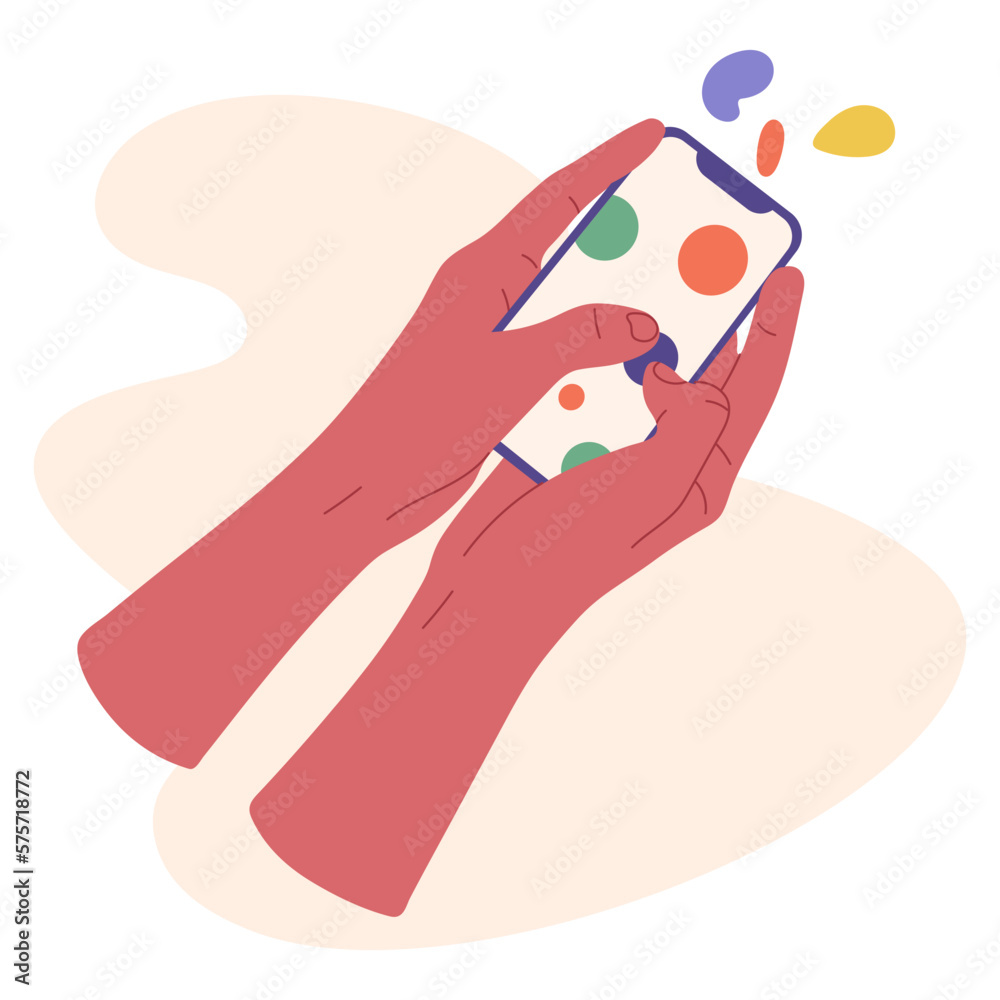 Flat human hands holding smartphone. Mobile gadget in hands, fingers ...