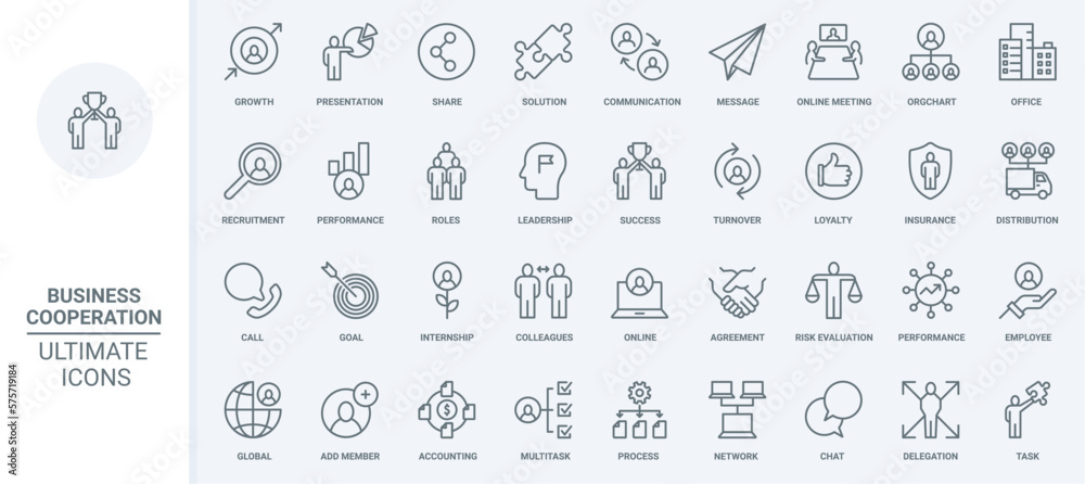 Business cooperation thin line icons set vector illustration. Outline ...