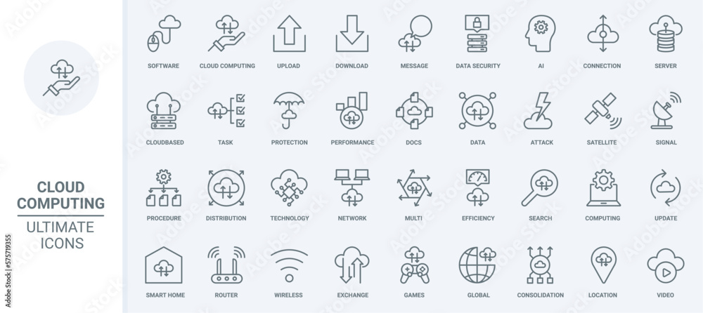Cloud computing thin line icons set vector illustration. Outline server ...