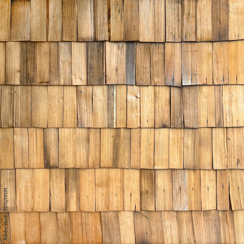 Natural wooden facade siding, decorative facade cladding. Wooden pine ...