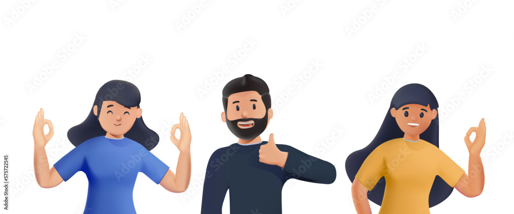 Happiness Emotions, Body Language 3D character. People Showing Positive ...