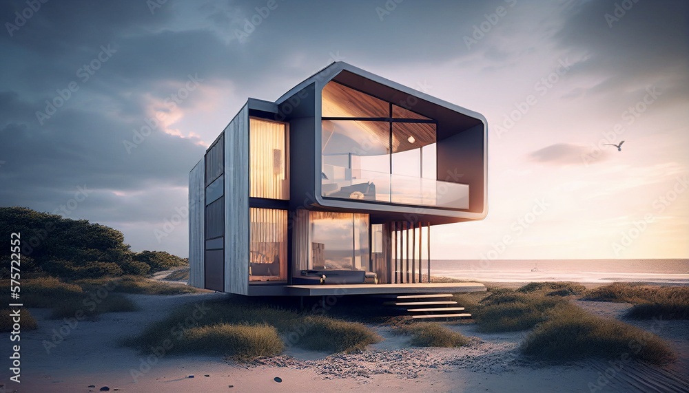 Modern luxurious seaside house. Beach house AI that generates its own ...