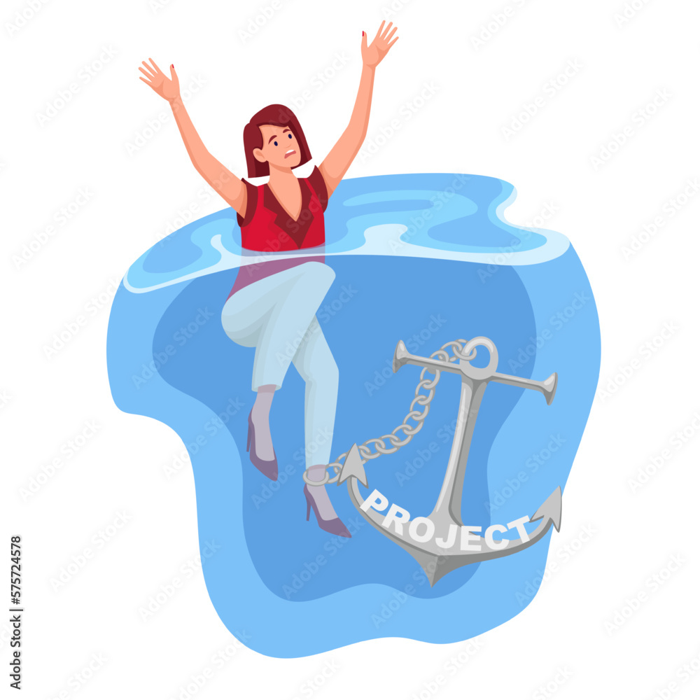 Business person drowning in water vector illustration. Cartoon ...