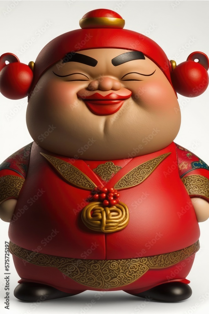 3D cute chubby Cai Shen, the Chinese god of wealth and fortune, cartoon style. AI generated ...