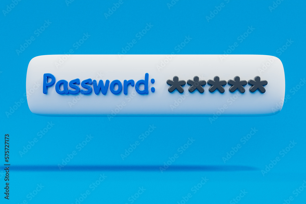 stylized 3D password form for web browser login floating over blue ...