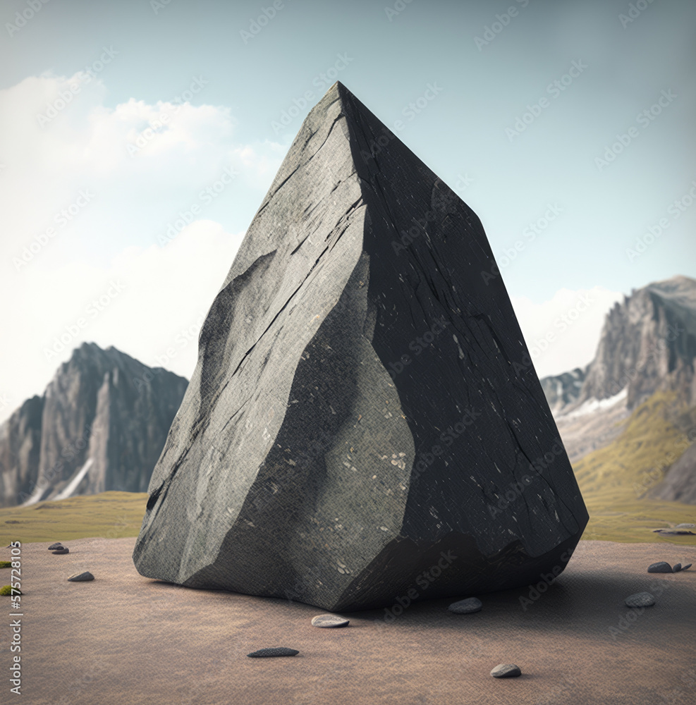 tall triangular rock with a flat top podium, empty showcase for ...