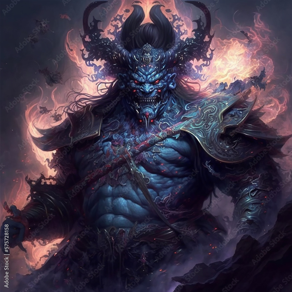 Japanese mythology. The Japanese mythological god Susanoo. Created with ...