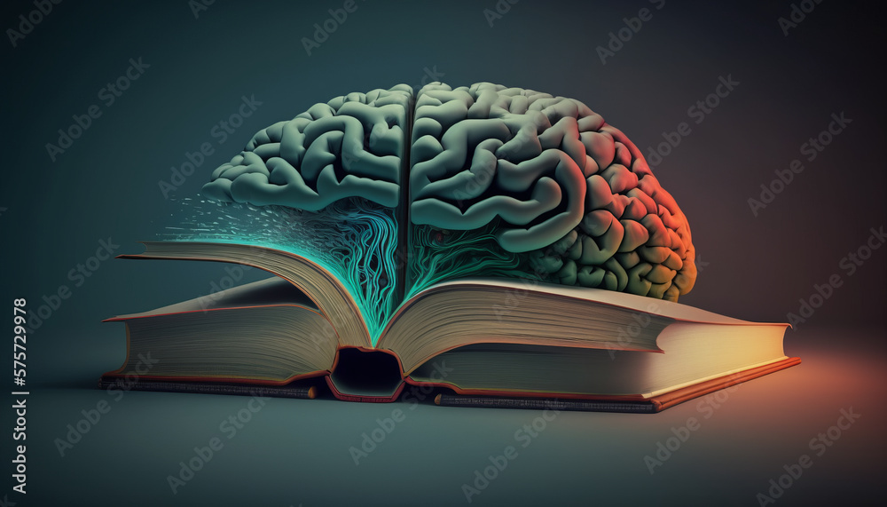 Concept of knowledge coming from reading of a book into human brain, an ...