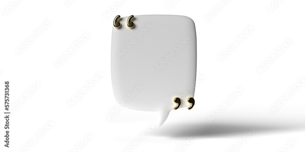 Blank square speech bubble with quote marks on white background, copy ...