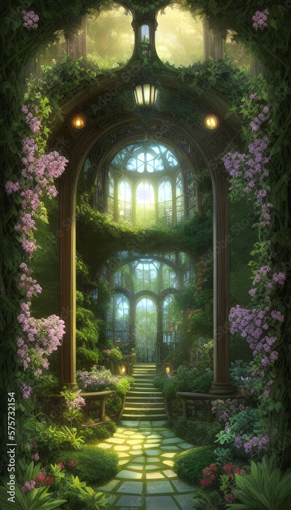 AI Digital Illustration Library In A Fantasy Secret Garden Stock ...