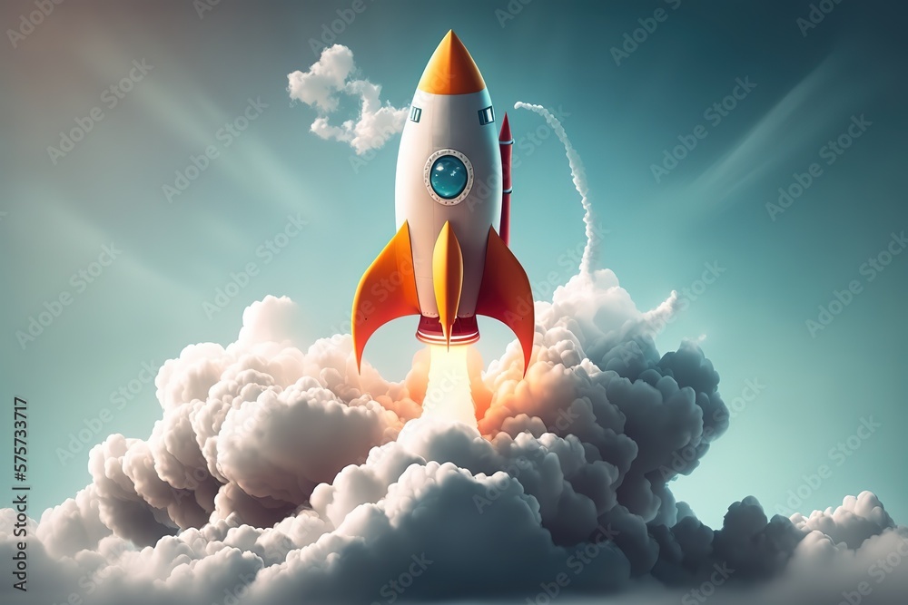 Space rocket flying toward the clouds believable rocket icon Having a ...
