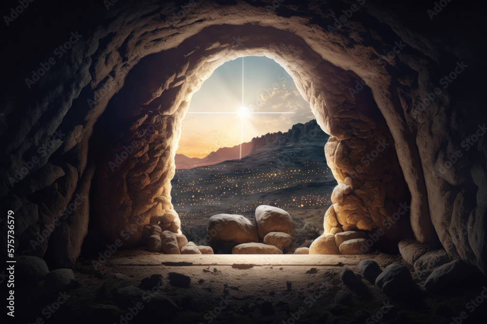 Empty tomb, resurrection of Jesus Christ. Easter themed image ...