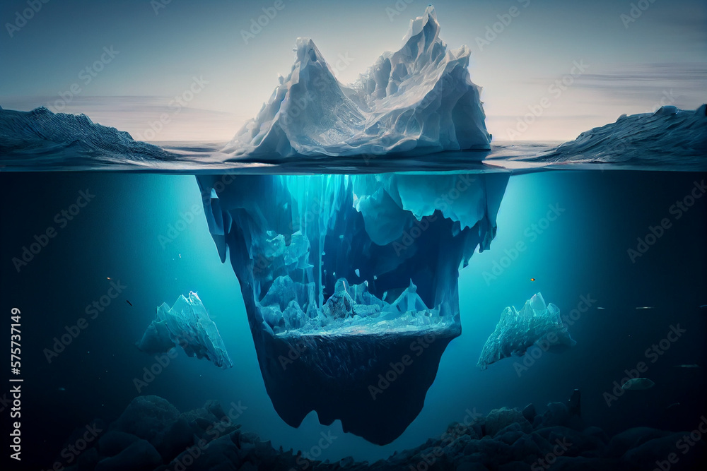 iceberg underwater risk, dark hidden .generative ai Stock Illustration ...