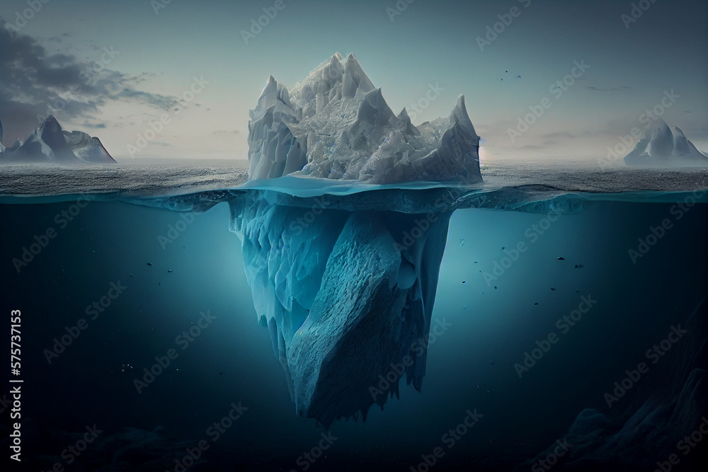 iceberg underwater risk, dark hidden .generative ai Stock Illustration ...