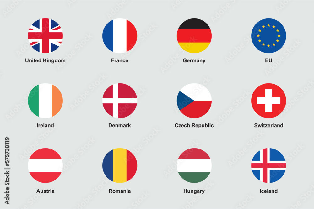Europe Flags Round Flat Circle Icons Vector Set 1 Stock Vector | Adobe ...
