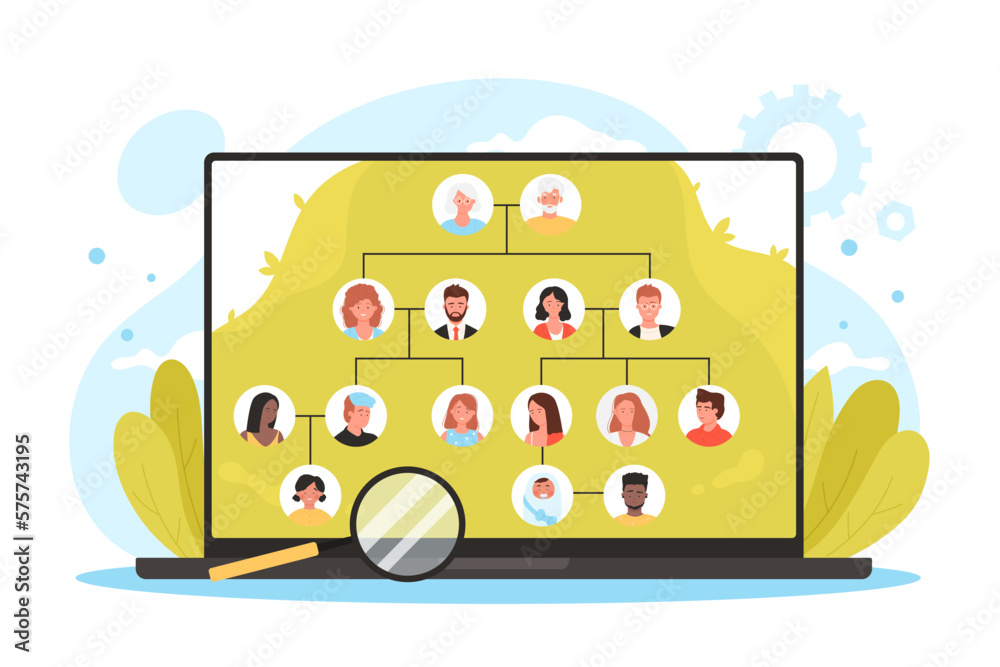 Family tree app, genealogy software vector illustration. Cartoon ...