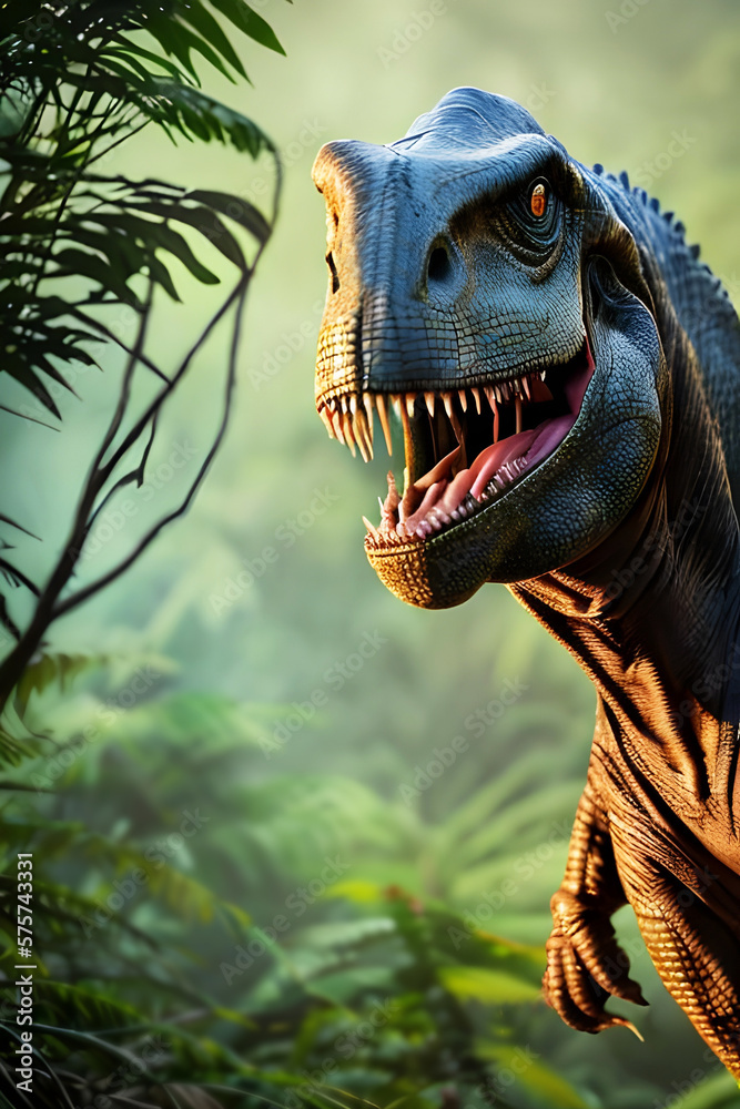 T-rex dinosaur predator in jungle , prehistoric monster animal ...