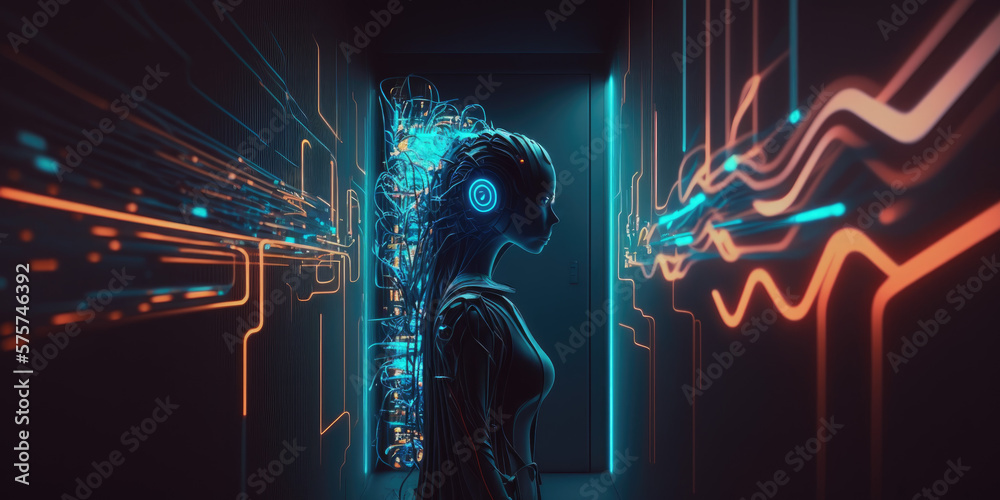 Cyber human connected to a network. Concept of artificial intelligence ...