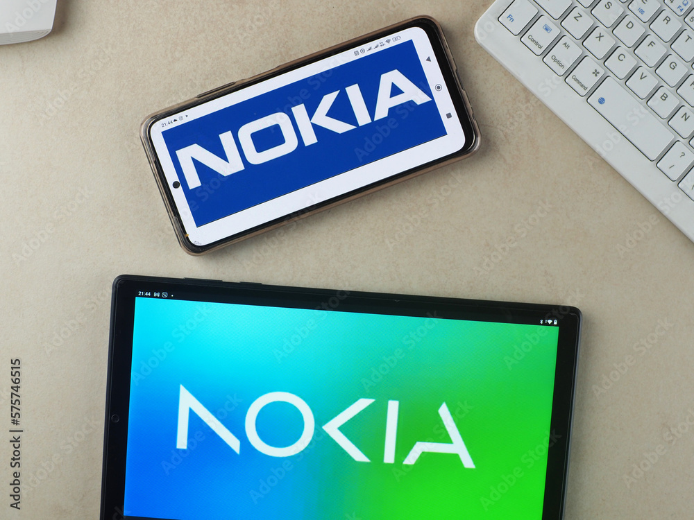 IIn this photo illustration, Nokia new logo seen displayed on a tablet ...
