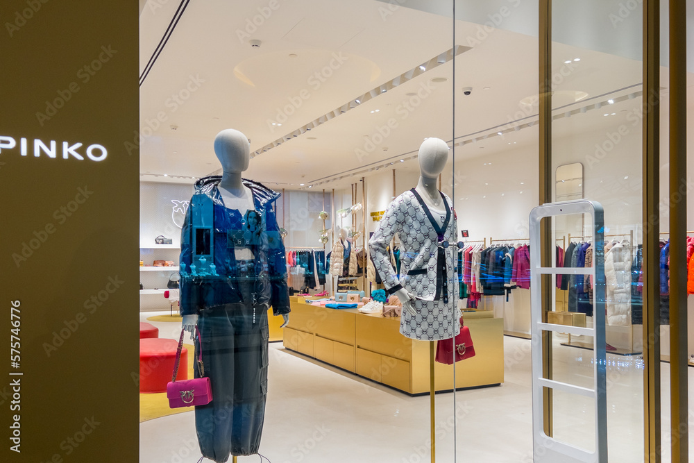 Moscow,Russia 02 16 2023 Clothes magazine shop in Paveletskaya plaza ...