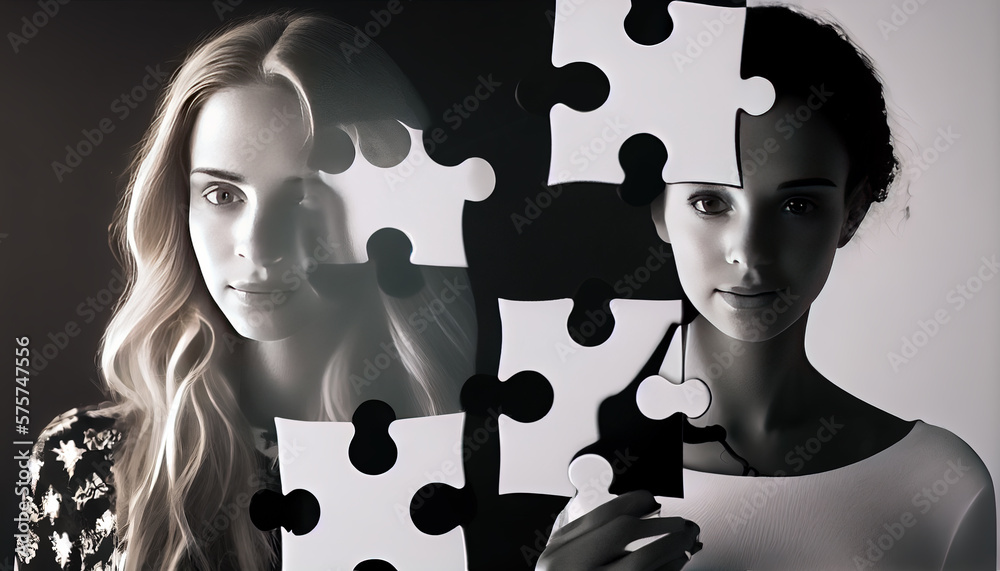 Autism day awareness and neurodiversity concept, two young women with ...