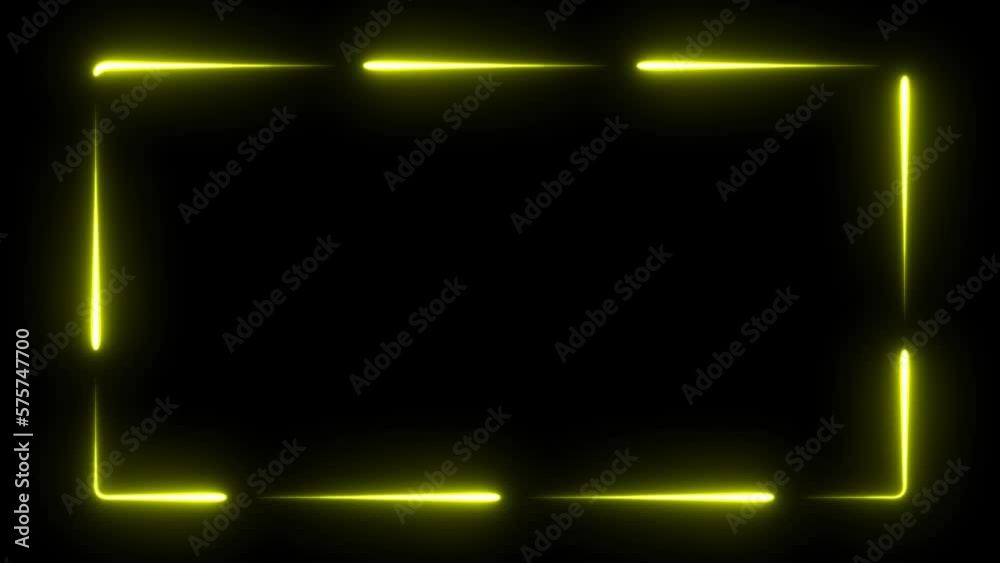 yellow neon glowing frame background. Laser animation 9 repeated moves ...