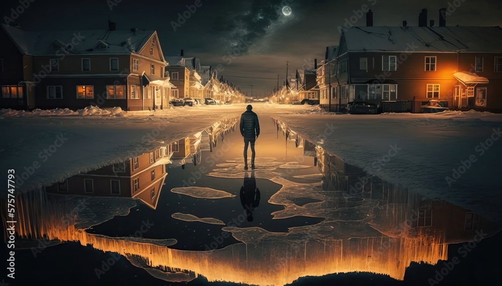 4K resolution or higher, undying frozen city, puddle crystallizing ...