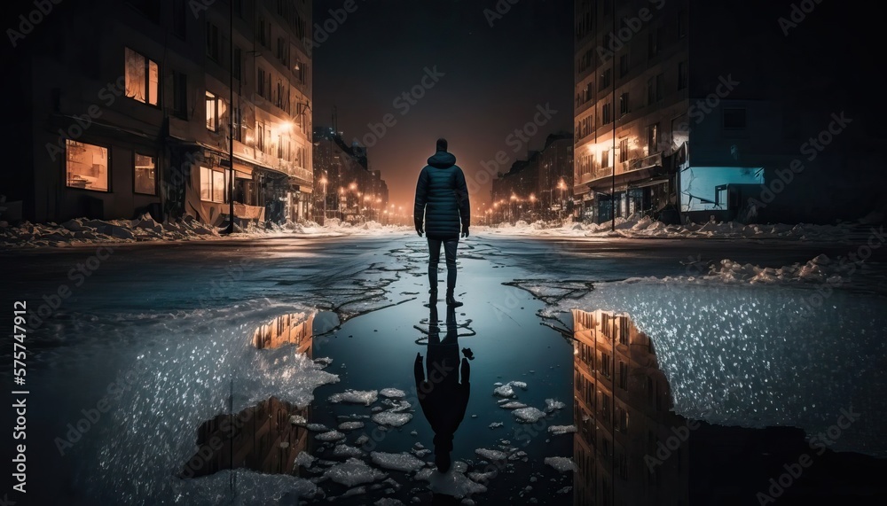 4K resolution or higher, undying frozen city, puddle crystallizing ...