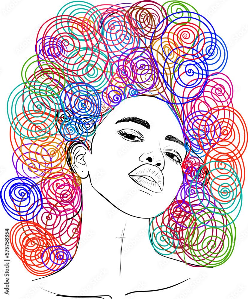 Line Art Woman Face Drawing. Black Woman. Afro American Female Logo ...
