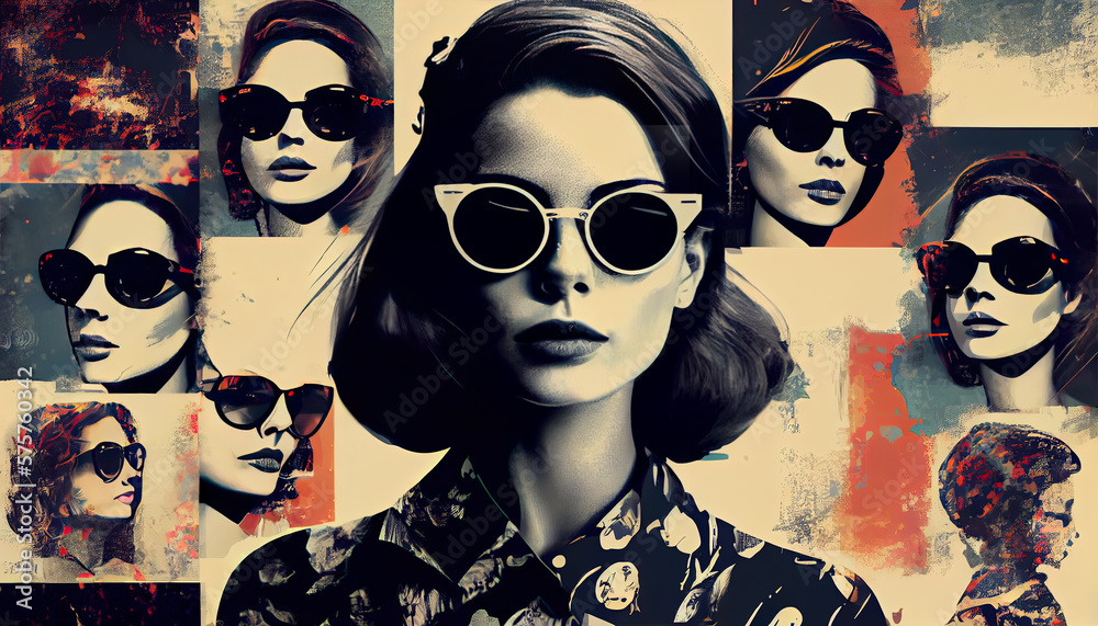girls in sixties retro design, photo and graphics, black and white ...