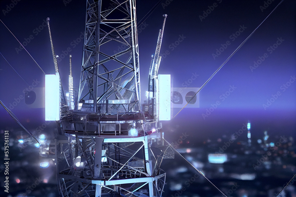 5G network transmitters on the roof of a skyscraper. Antenna for the 5G ...