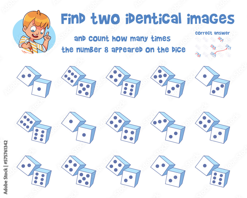 Find two identical images. Count how many times the number 8 appeared ...