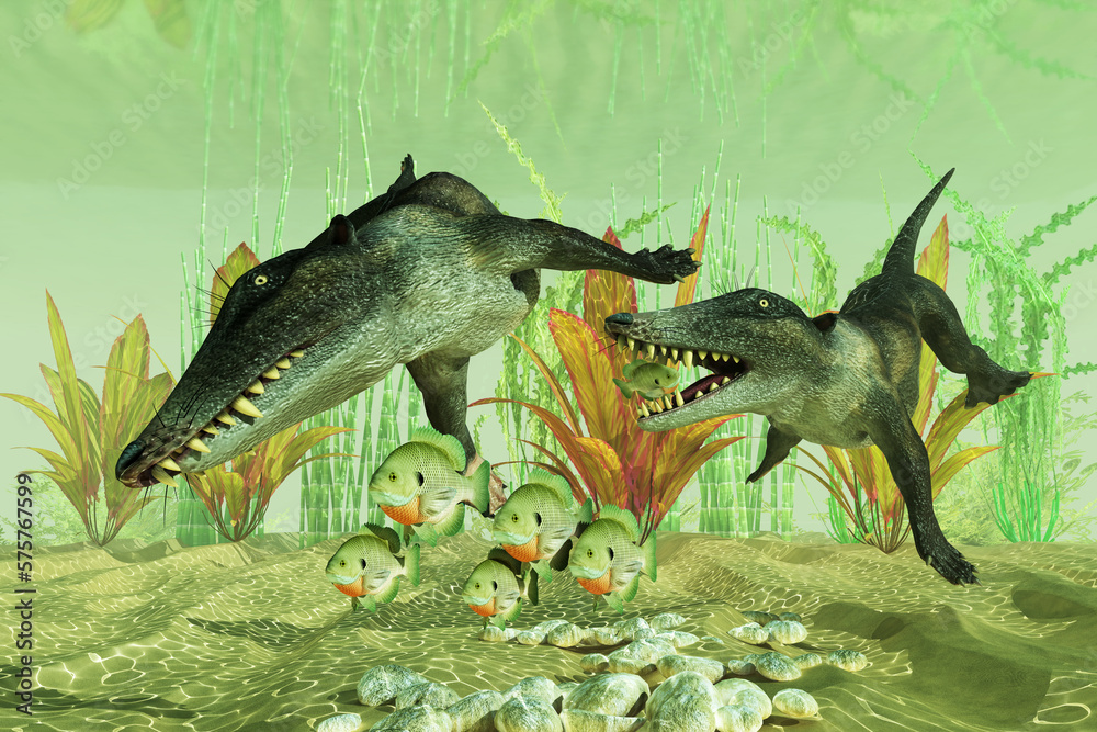 Ambulocetus catching Fish - Ambulocetus was an early whale that could ...