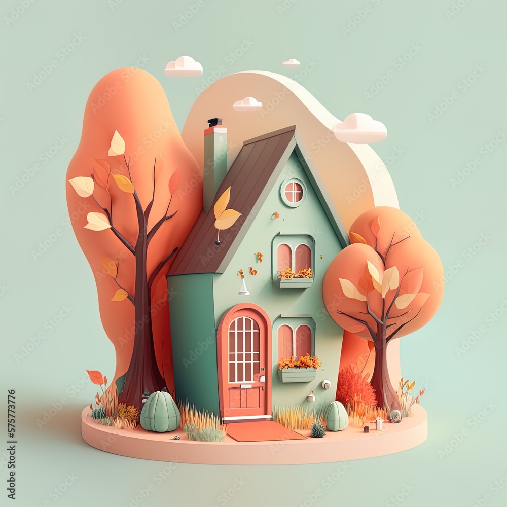 simple cartoon style house illustration in pastel colors, generative AI ...