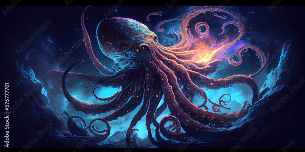 The kraken monster, giant octopus. Scary creature of the oceans ...