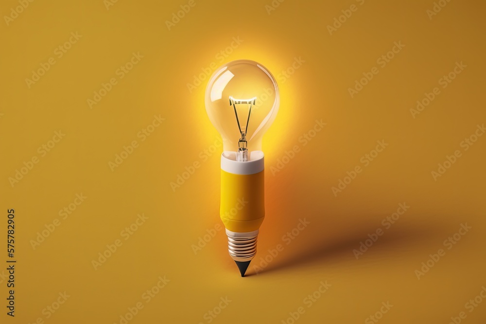 Light bulb shaped pencil, concept of idea and creativity, yellow ...