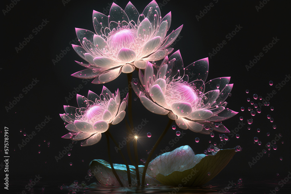 Dreamlike image of light glowing lotus flower or water lily with ...