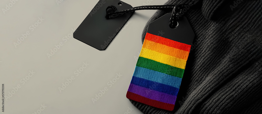 Rainbow Tag like a LGBT pride rainbow flag on the Cloth with copy space ...