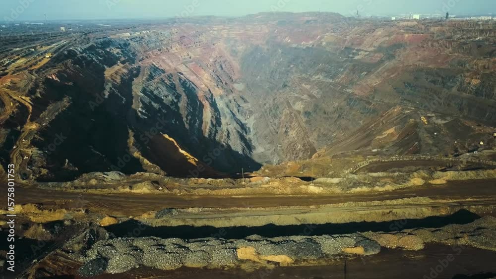 Vídeo do Stock: Panorama aerial view shot open pit mine coal mining ...