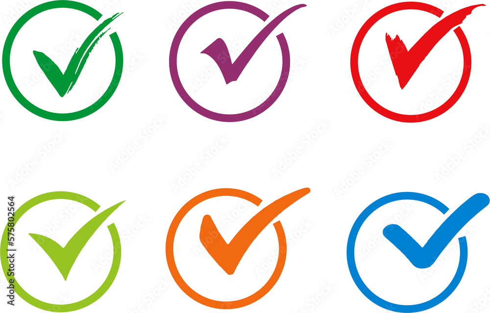 Check mark right or correct icons. Different colors checklist design ...