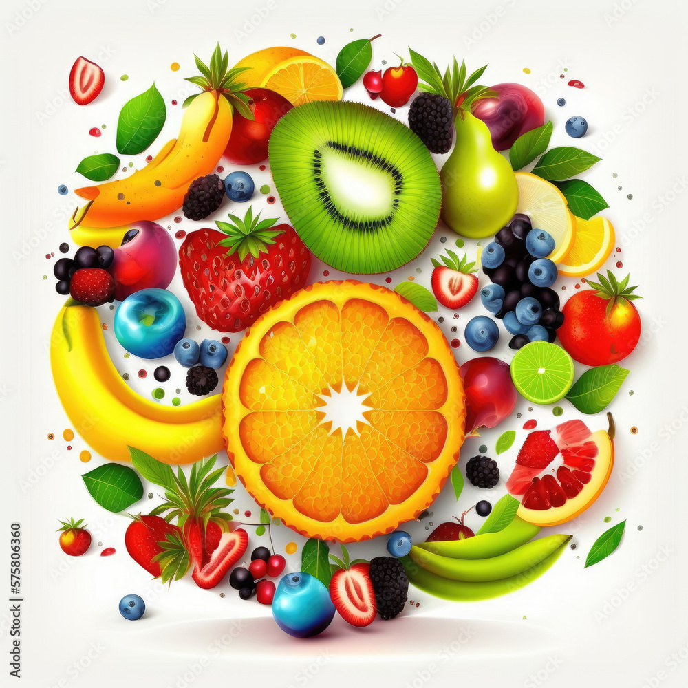 Fruits set, white background, vector illustration, Made by AI ...