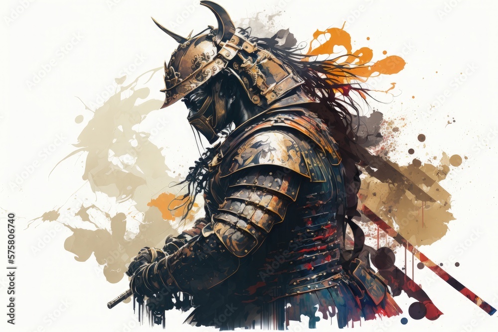 Samurai warrior painting with armor, white background. Generative AI ...