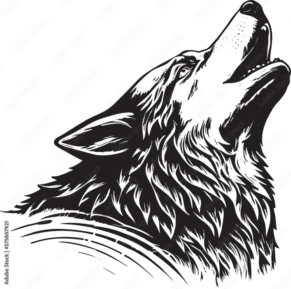 howling wolf illustration, howling wolf vector, howling wolf, black and ...