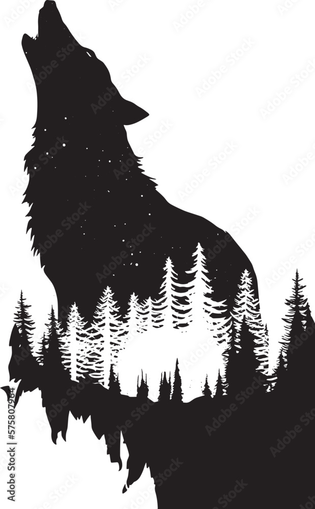 howling wolf illustration, howling wolf vector, howling wolf, black and ...