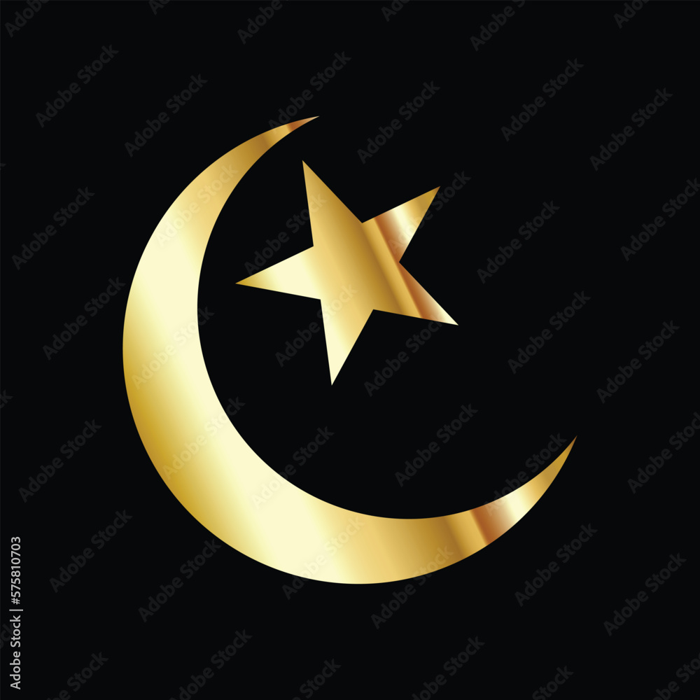 Vetor de golden star and crescent - symbol of Islam flat icon for apps ...