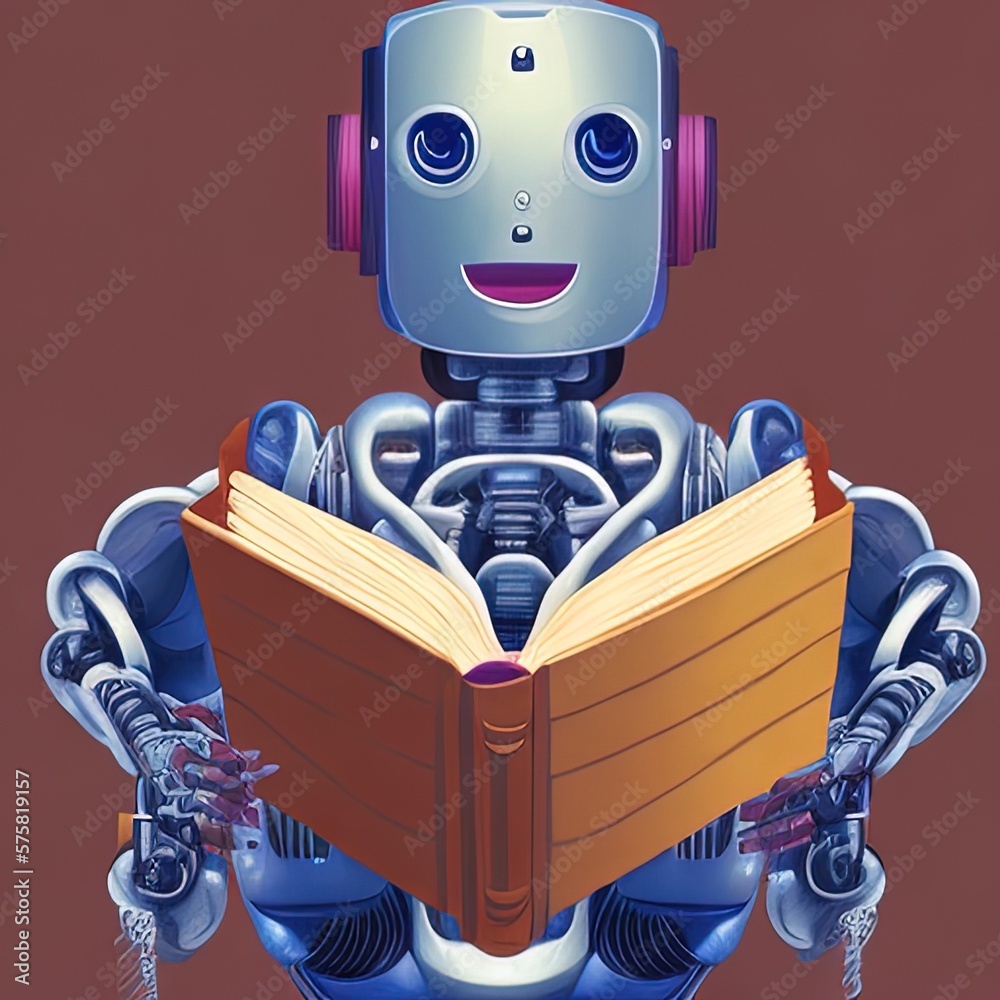 A robot reading a book concept illustration drawing vintage. Generative ...
