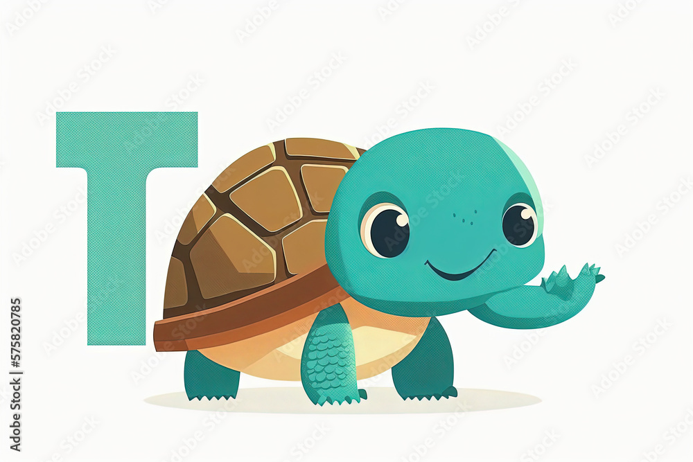 Turtle cute caracter and letter T logo. Generative AI .. Stock ...