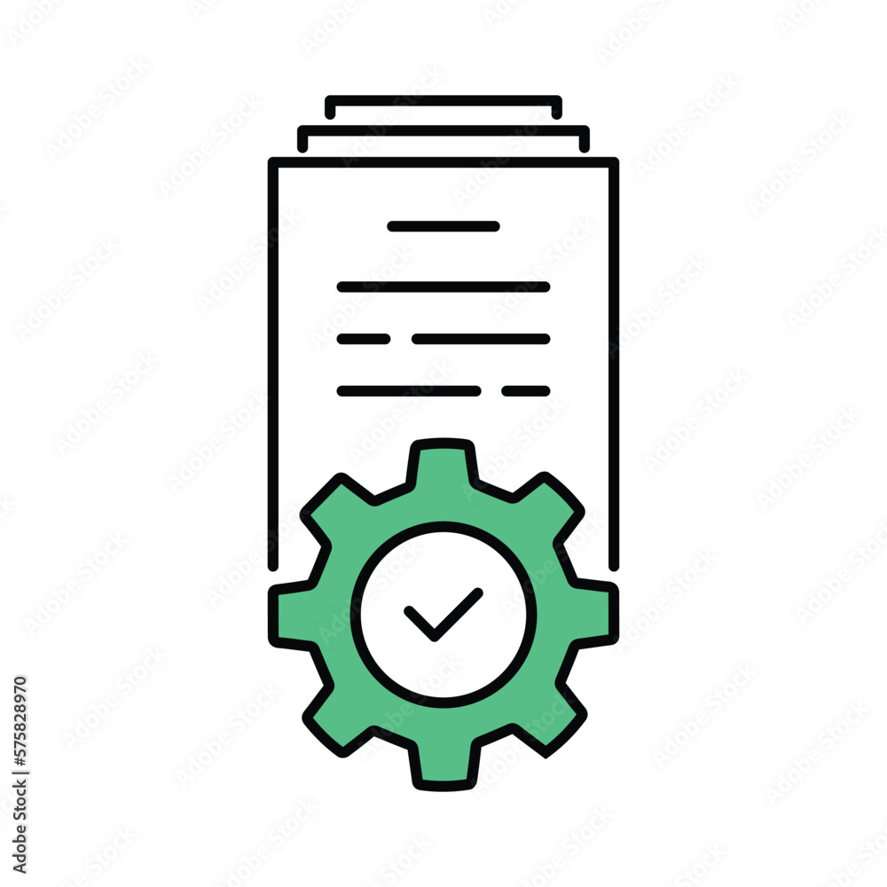 Vetor de technical project icon with green gear on document. flat ...
