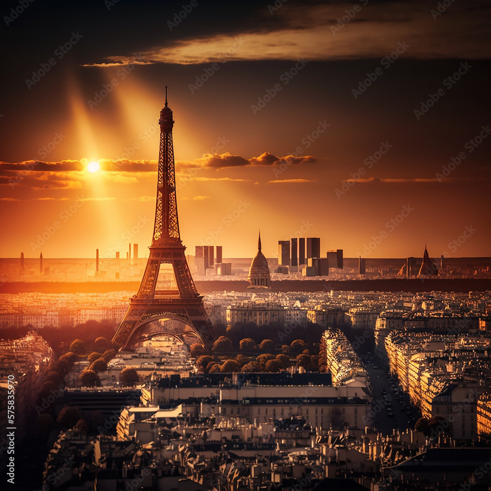 famous city skyline at sunset. The image could capture the city's most ...